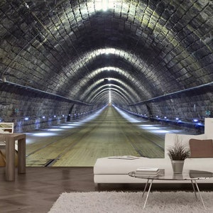3D Tunnel Wallpaper, Brick Wall Mural, Mysterious Wall Decor, Realistic ...