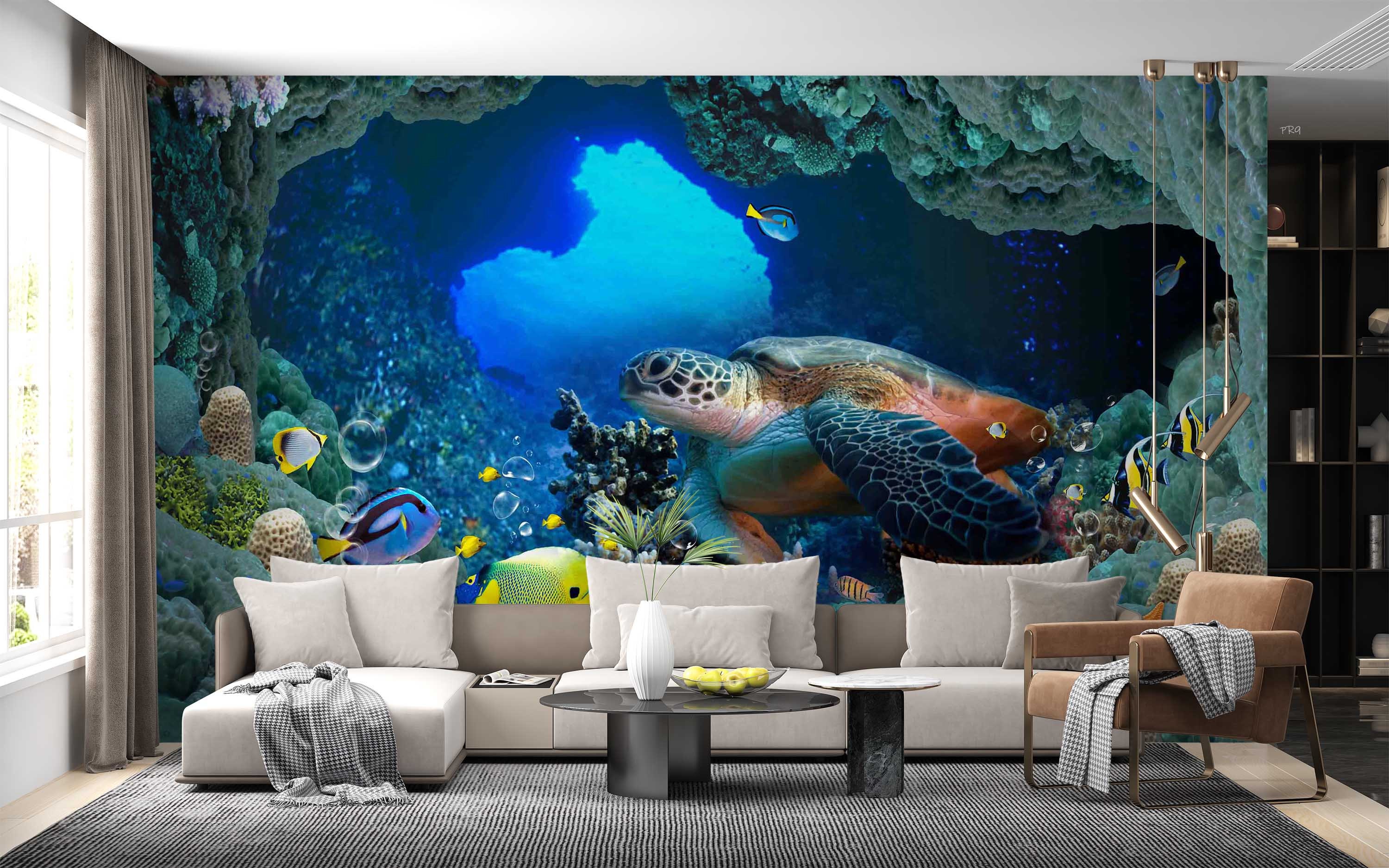Underwater Turtle 3D Wallpaper Mural, Peel and Stick - Etsy