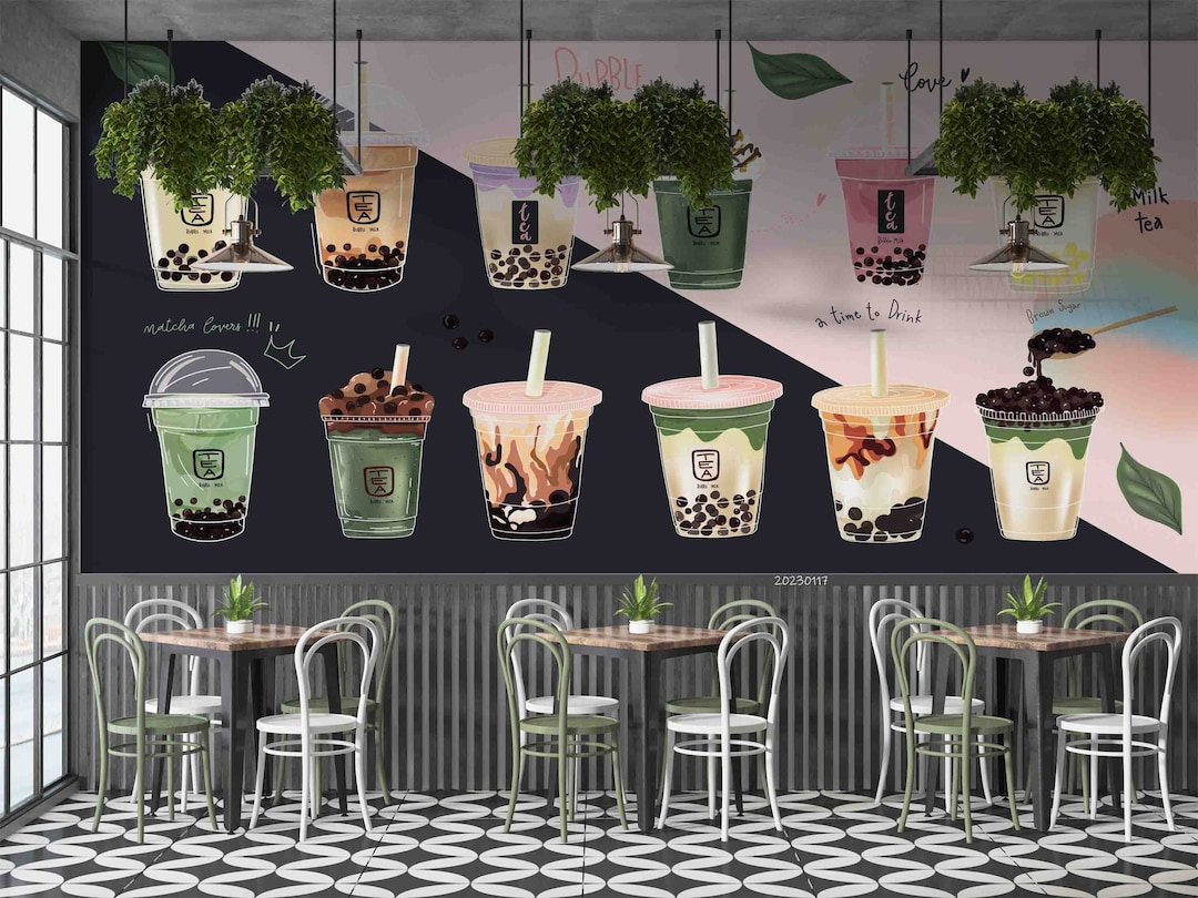 3D Bubble Tea Shop Wall Art, Peel and Stick Wallpaper - Etsy