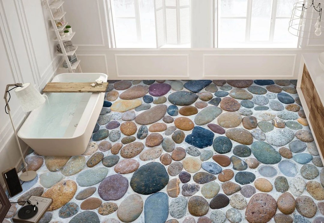 3D Pebbles Gray Pattern, Vinyl Floor Mural, Self-adhesive Vinyl, Floor ...