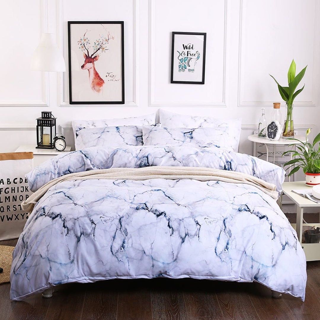 3D Marble Texture Duvet Covers Set, White Quilt Cover, Marbling Bedding ...
