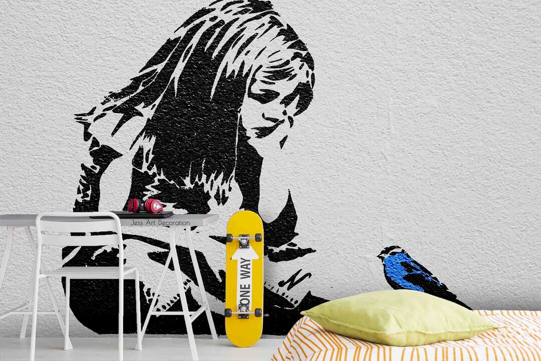 Graffiti Sketch Girl Wallpaper, Peel and Stick Wall Mural - Etsy