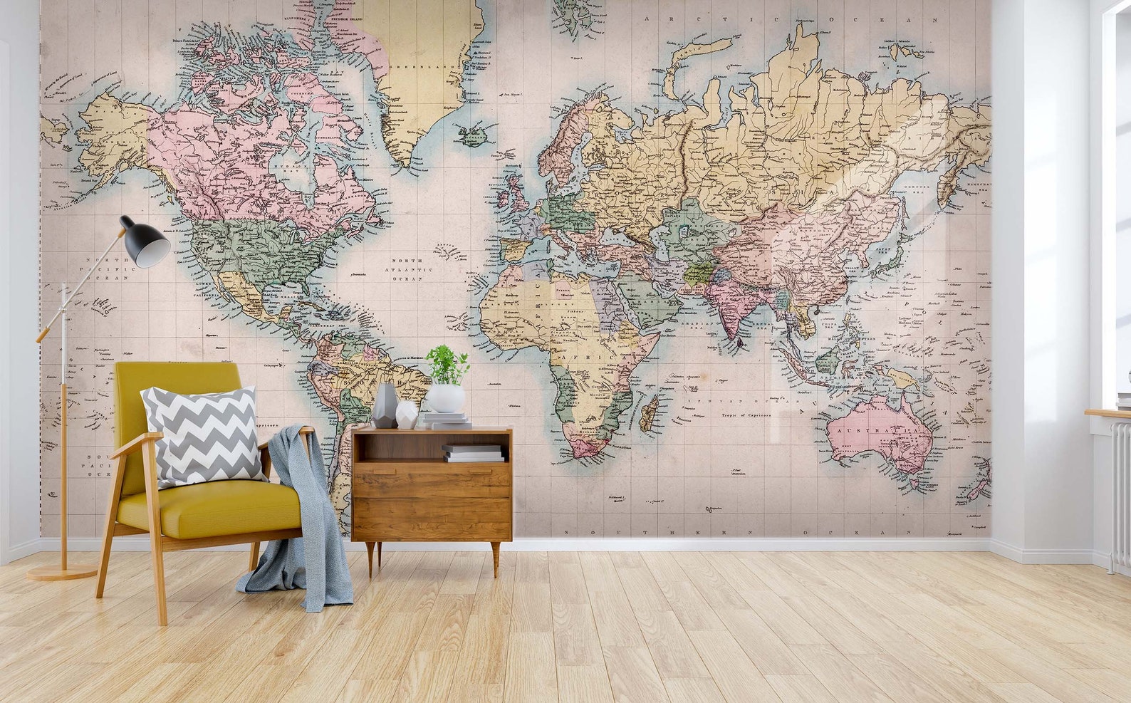 3D World Map Wallpaper Detailed Map Wall Mural Vintage Wall - Etsy