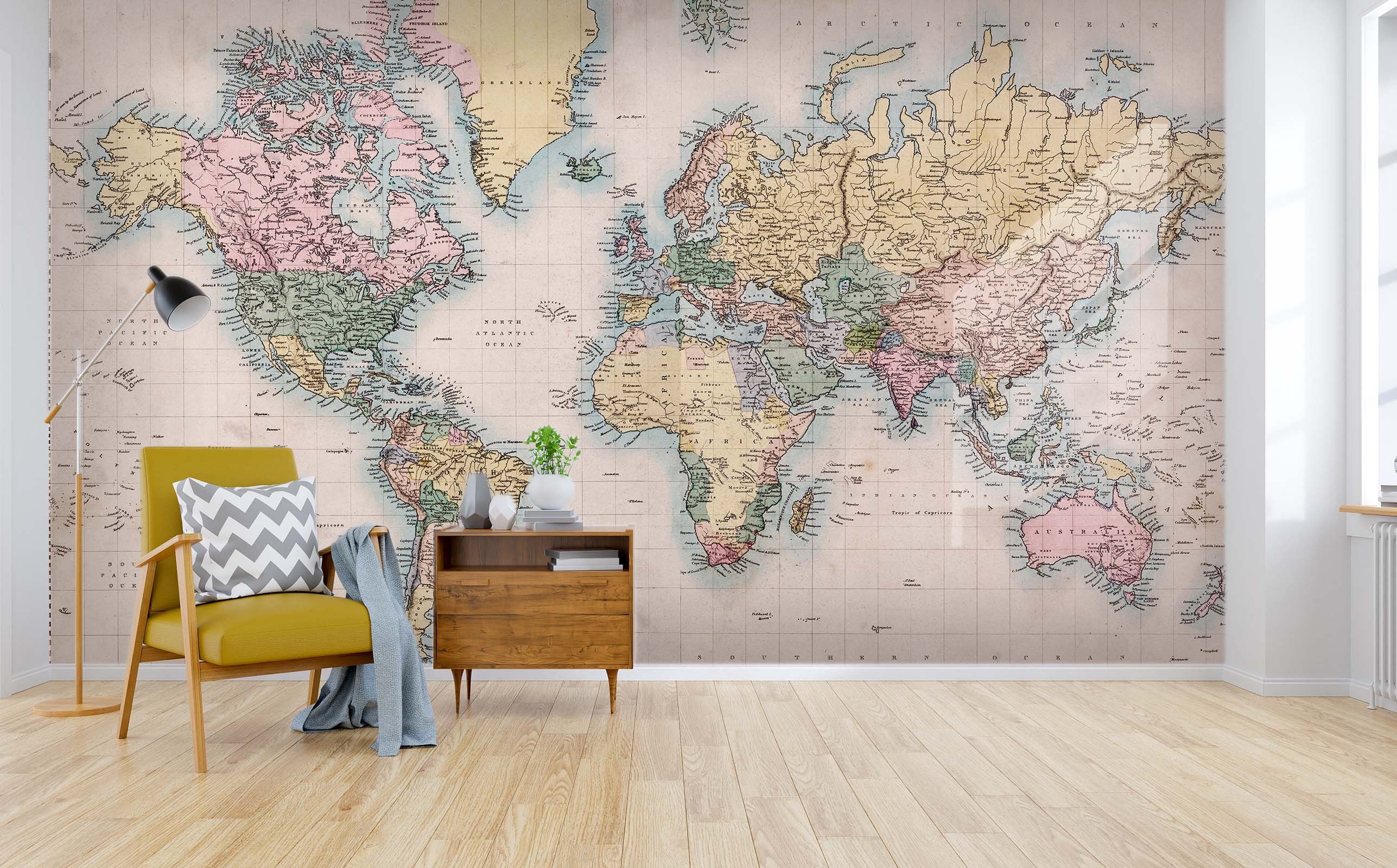 3D World Map Wallpaper Detailed Map Wall Mural Vintage Wall - Etsy ...