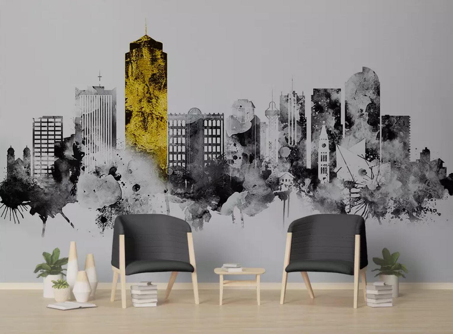 3D Building Wallpaper City Wall Mural Splash-ink Wall Decor - Etsy ...