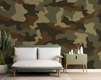 Military Wallpaper Camouflage Wall Decal Peel and Stick Mural Room ...