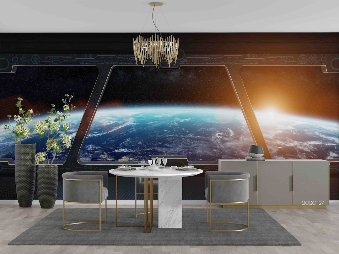 3D Earth View Wallpaper, Spaceship Window Wall Mural, Peel and Stick - Etsy