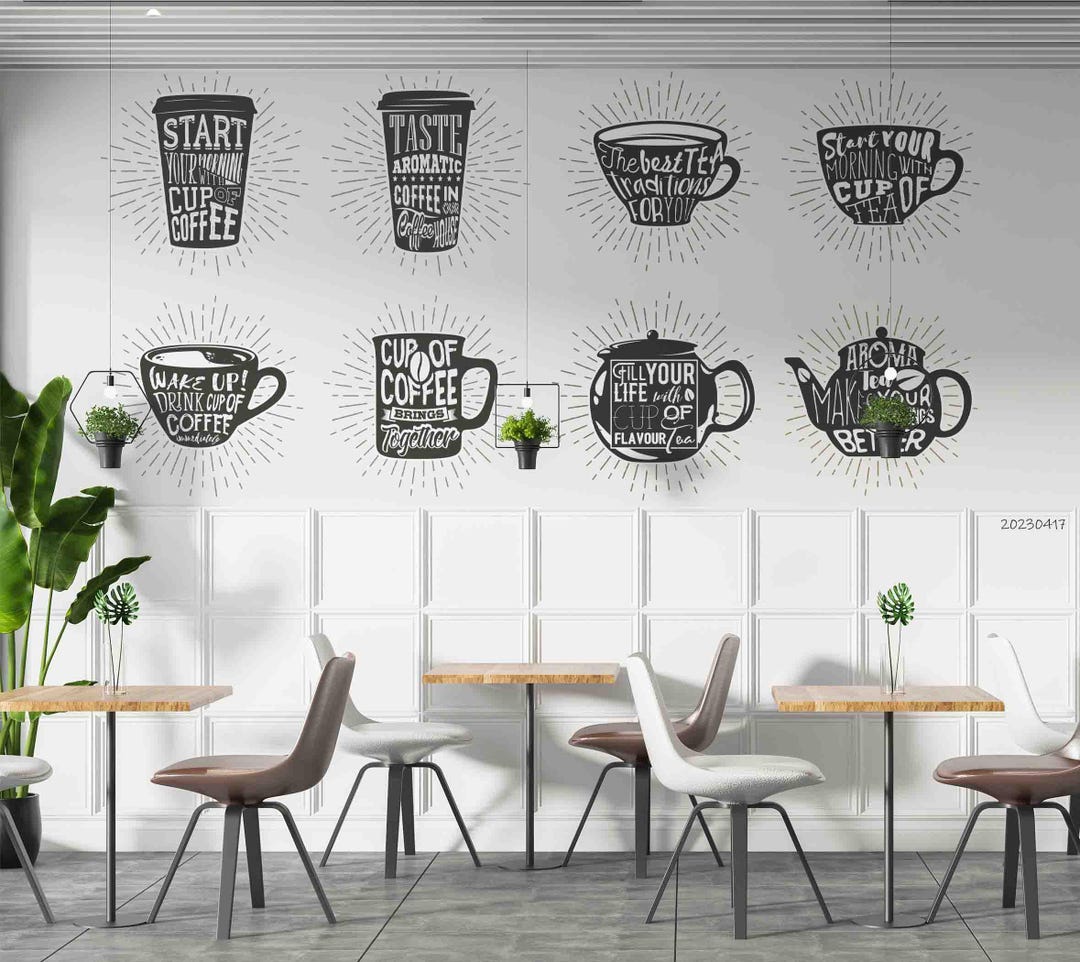 Coffee Shop Wall Mural – Hand Drawn 3D Wallpaper, Peel and Stick - Etsy UK