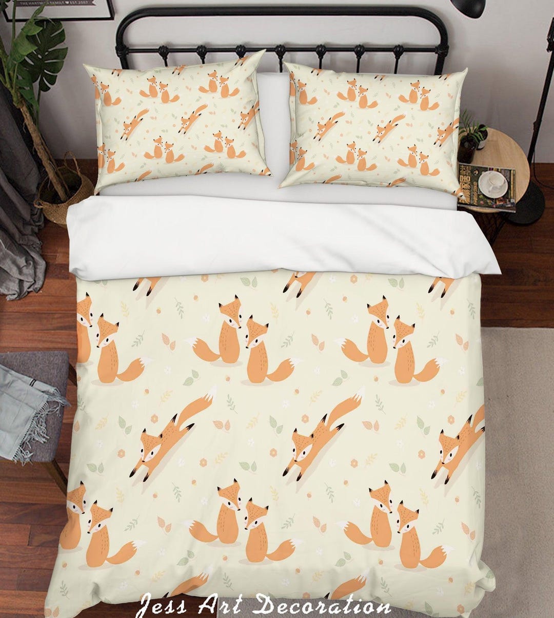 3D Fox Duvet Cover Set, Cartoon Leaves Pattern Bedding - Etsy