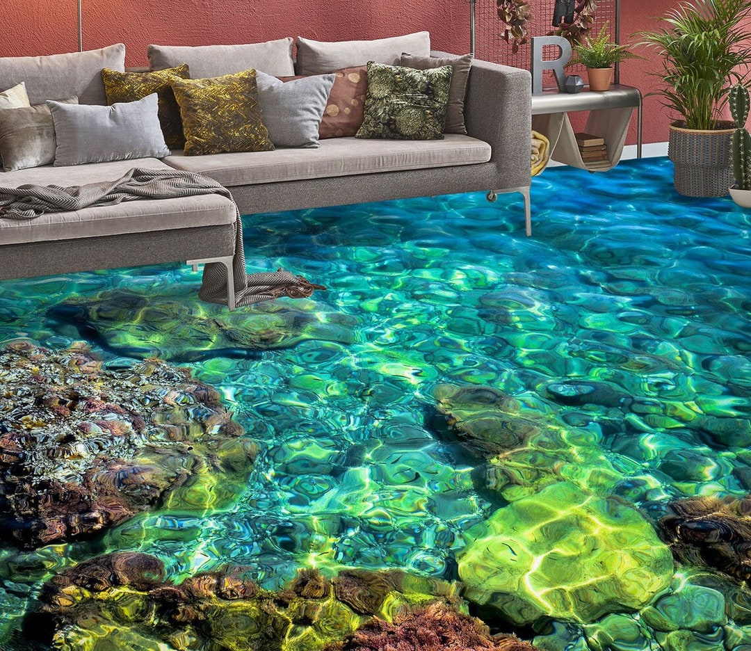 3D Green Ocean Rock Floor Mural, Self-adhesive Vinyl - Etsy