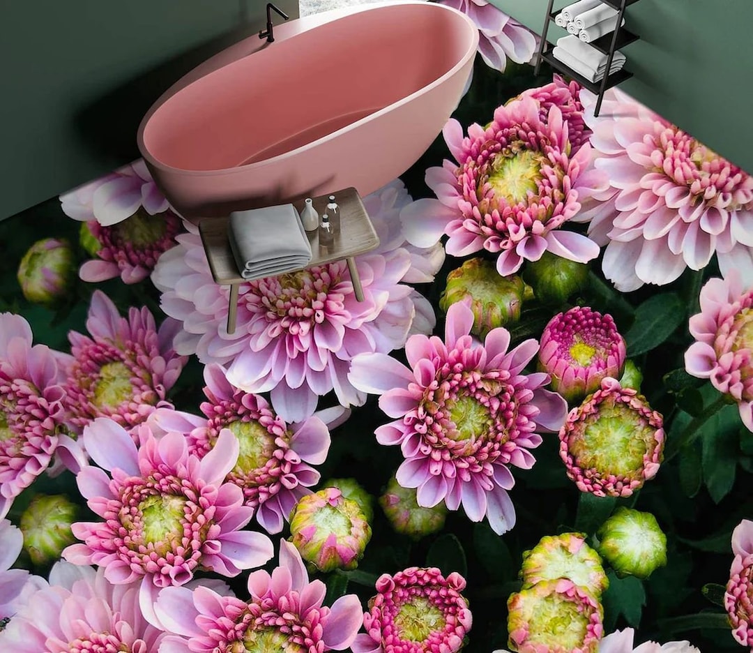3D Pink Flower, Vinyl Floor Mural, Self-adhesive Vinyl, Floor Art ...
