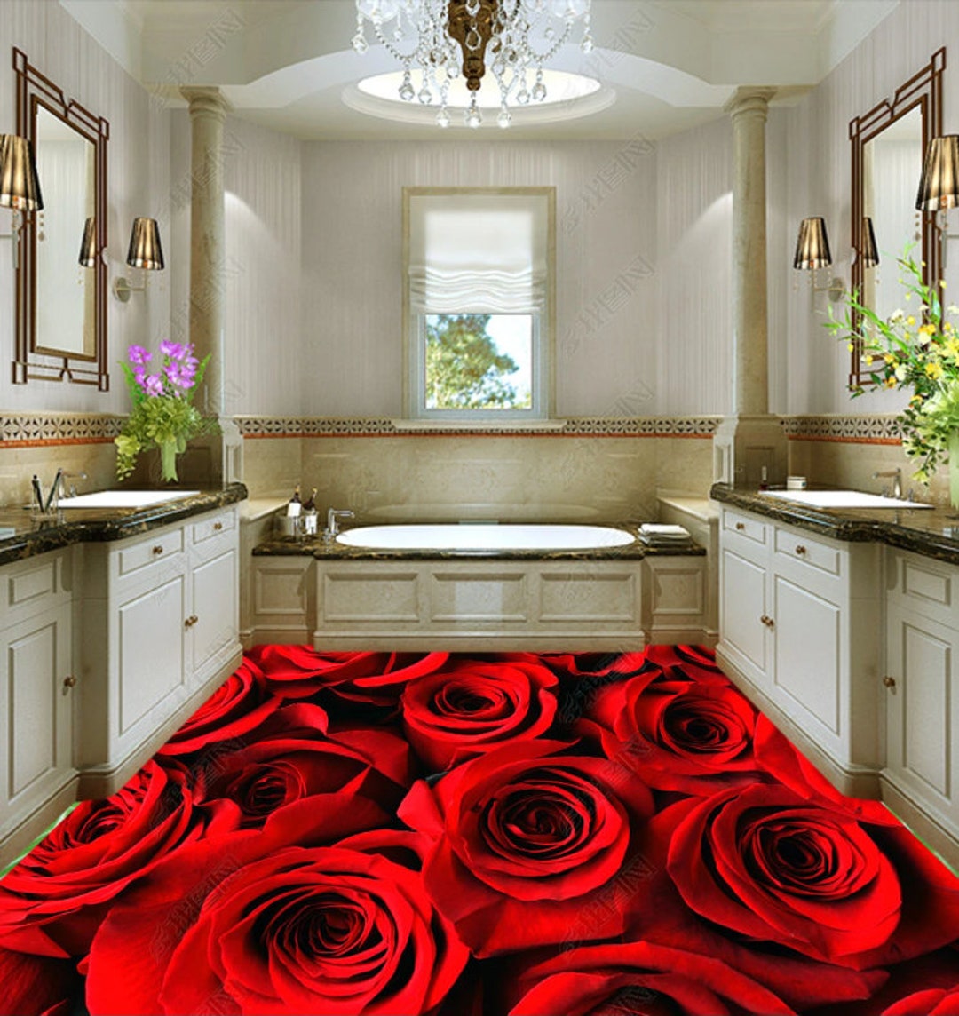 3D Floral Red Rose, Vinyl Floor Mural, Self-adhesive Vinyl, Floor Art ...