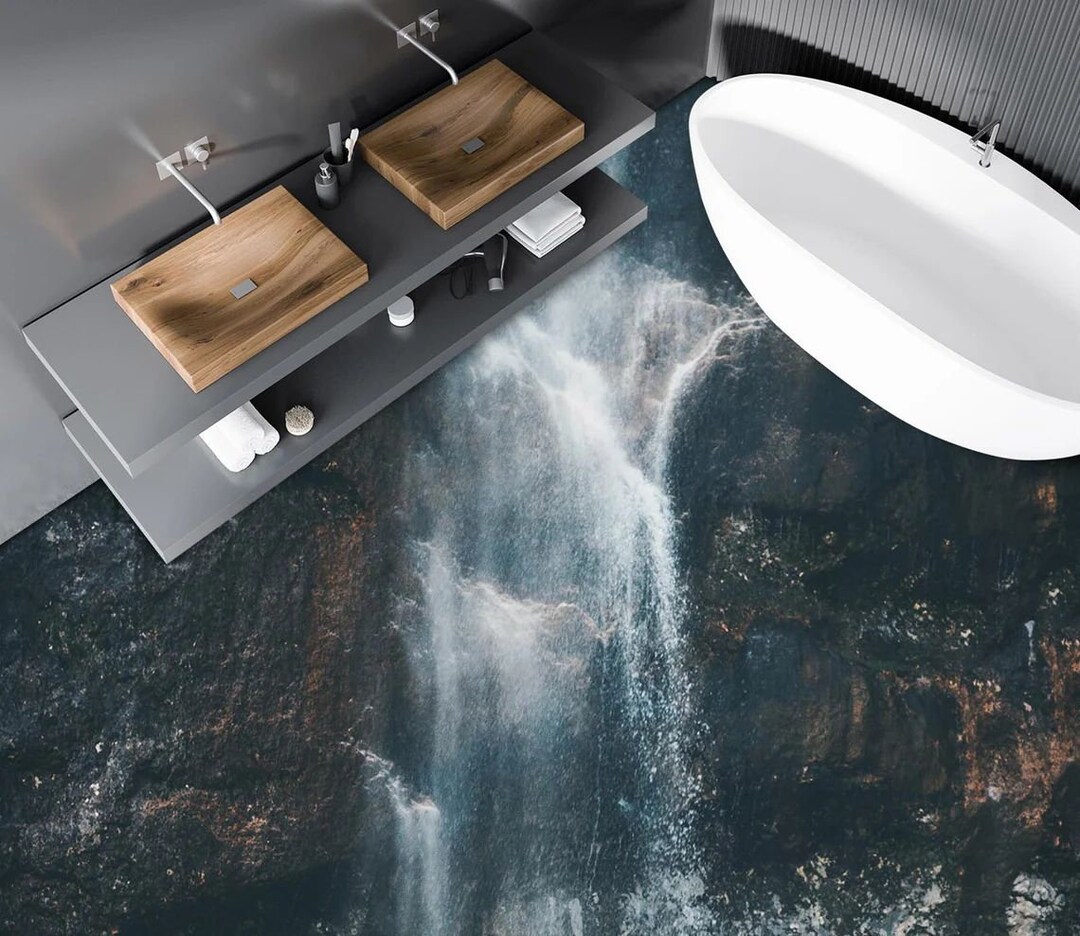 3D Forest Waterfall Scenery, Vinyl Floor Mural, Self-adhesive Vinyl ...