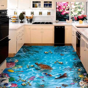 3D Coral Fish Starfish Sea, Vinyl Floor Mural, Self-adhesive Vinyl ...