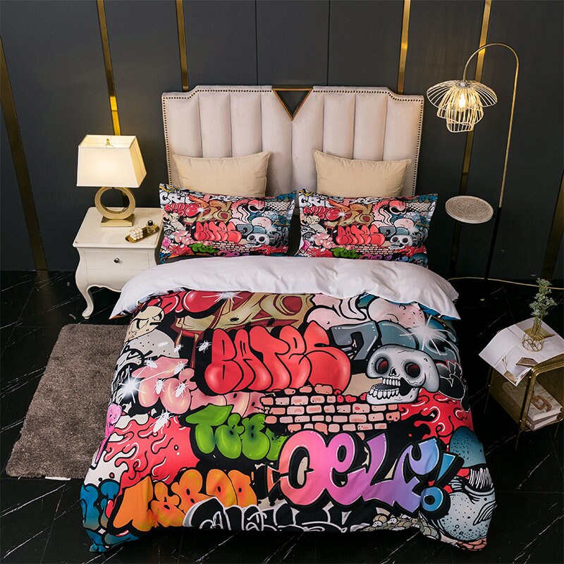 3D Graffiti Duvet Covers Set Skull Quilt Cover Colorful - Etsy