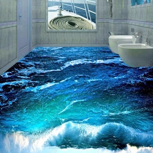 3D Blue Sea Waves Vinyl Floor Mural, Self-adhesive - Etsy