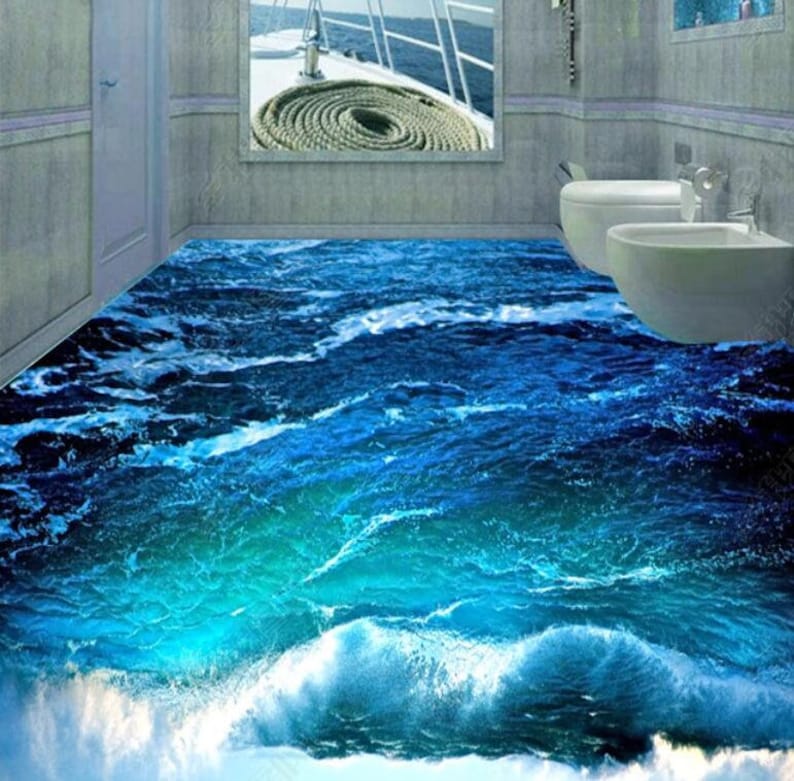 3D Blue Sea Waves Vinyl Floor Mural, Self-adhesive - Etsy