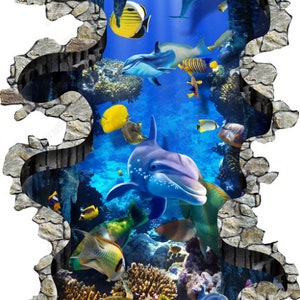 3D Underwater World Dolphin Fish, Vinyl Floor Mural, Self-adhesive ...