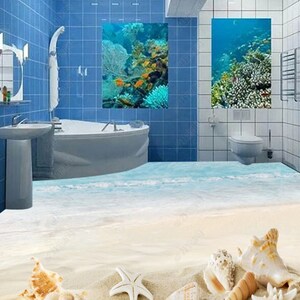 3D Conch Starfish Beach Sea, Vinyl Floor Mural, Self-adhesive Vinyl ...