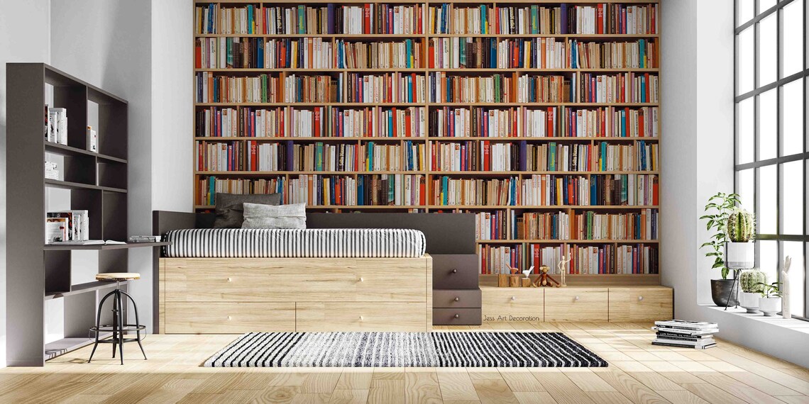 3D Books Wallpaper Bookshelf Wall Mural Library Wall Decor - Etsy Australia