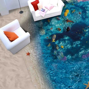 3D Beach Fish Coral Starfish Sea, Vinyl Floor Mural, Self-adhesive ...
