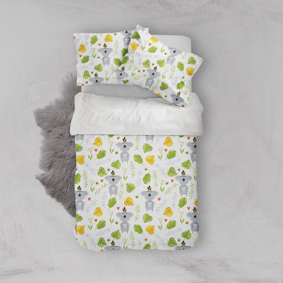 Koala Duvet Cover Set, Cartoon Kids Bedding, Tropical Leaf Pillowcases ...