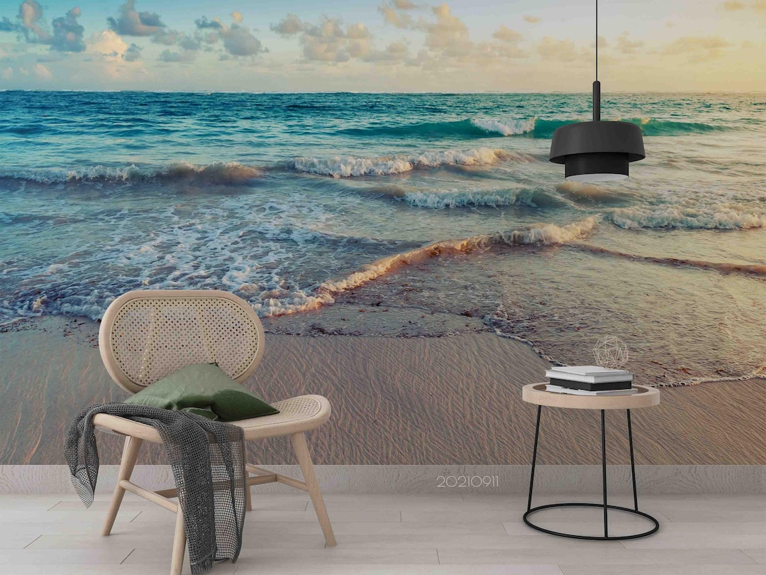 Beach Wall Mural: 3D Sea Waves Landscape Wallpaper, Peel and Stick - Etsy