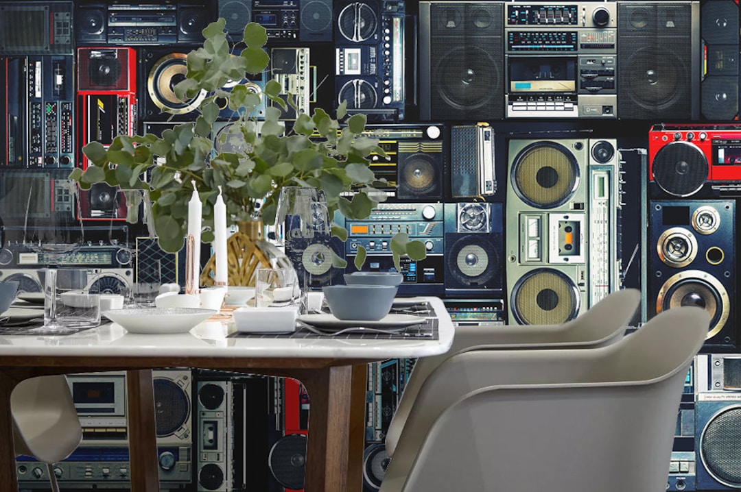 3D Voice Recorder Stacked Retro Wallpaper Removable Wallpaper-peel and ...