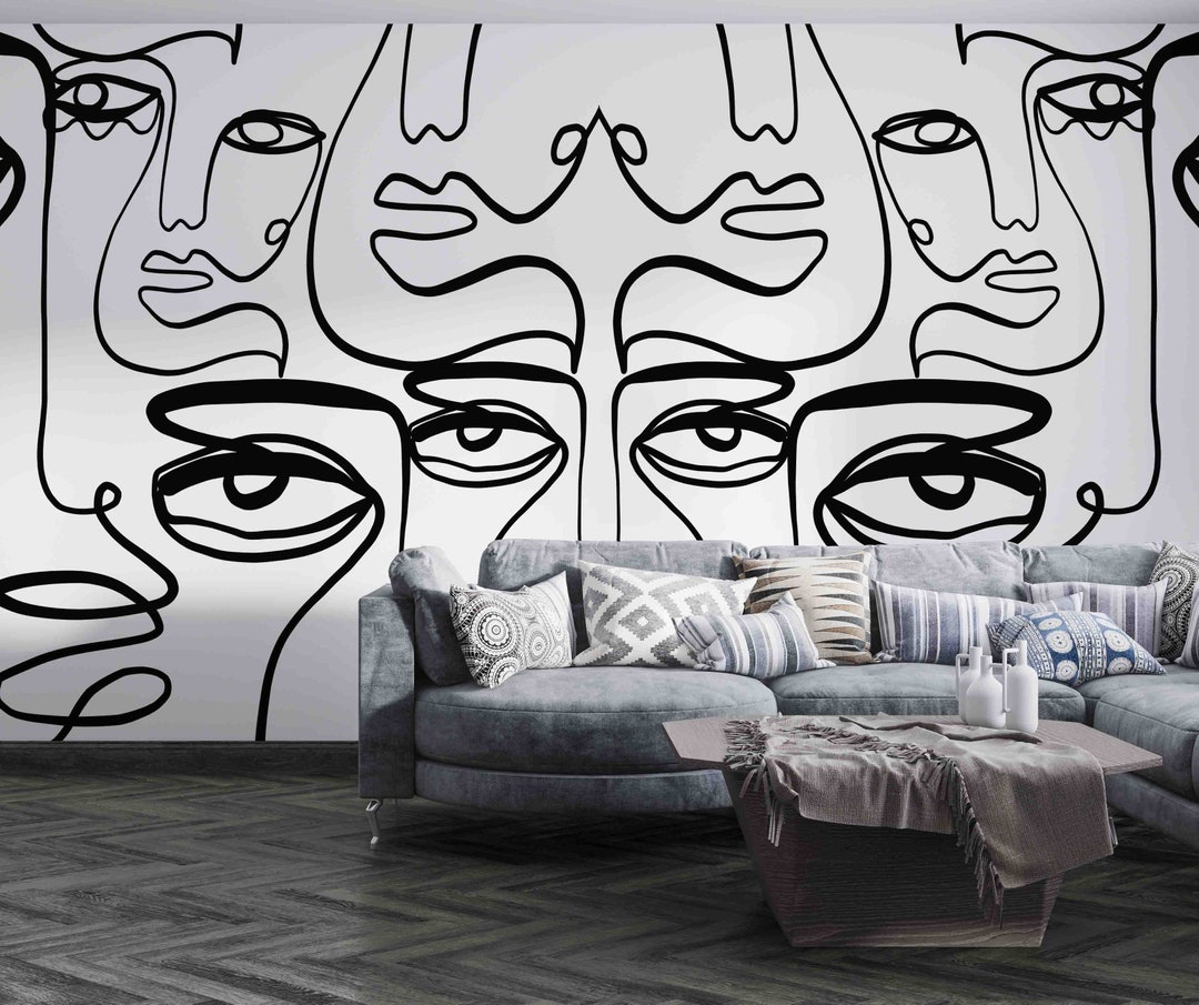 3D Hand Drawn Pattern Human Face Surreal Wallpaper Removable Wallpaper ...