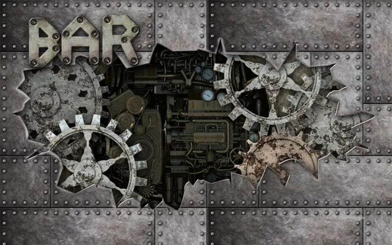 3D Gears Machinery Wallpaper Mural, Steampunk Steel Wall Decor, Peel ...