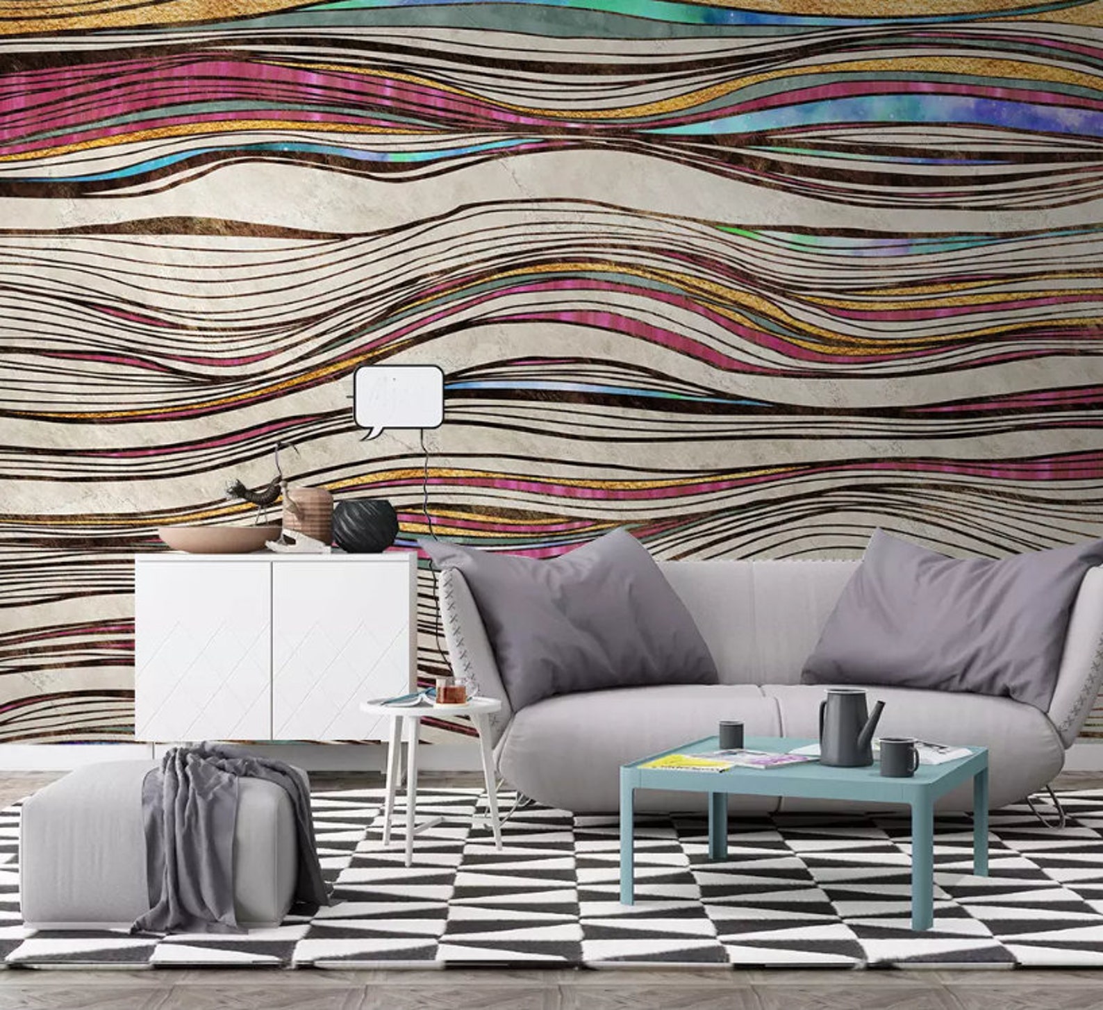 3D Wave Texture Wallpaper Colored Wall Mural Curved Line - Etsy