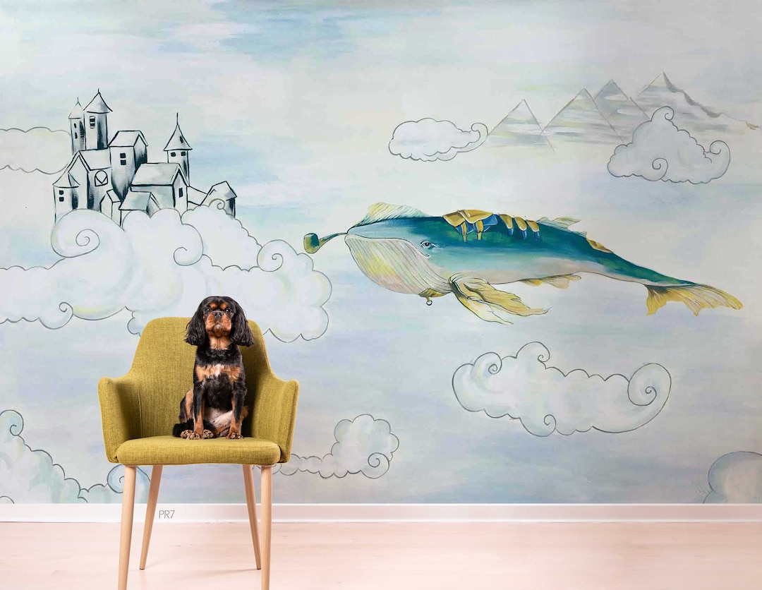 Sky Clouds Castle Whale Fairy Tale 3D Peel and Stick, Removable ...