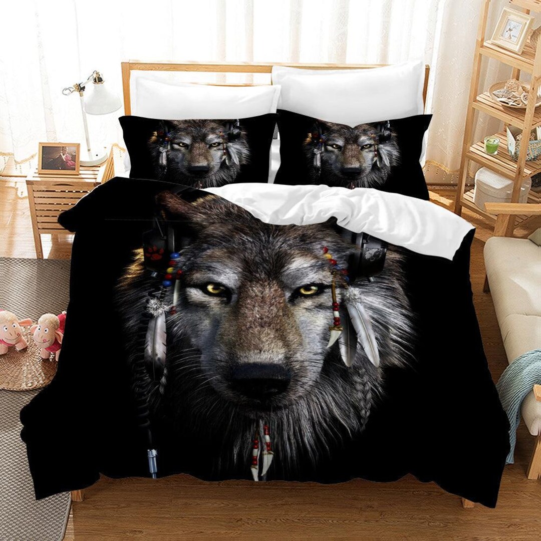 3D Wolf Duvet Covers Set, Feather Quilt Cover, Black Bedding Set ...