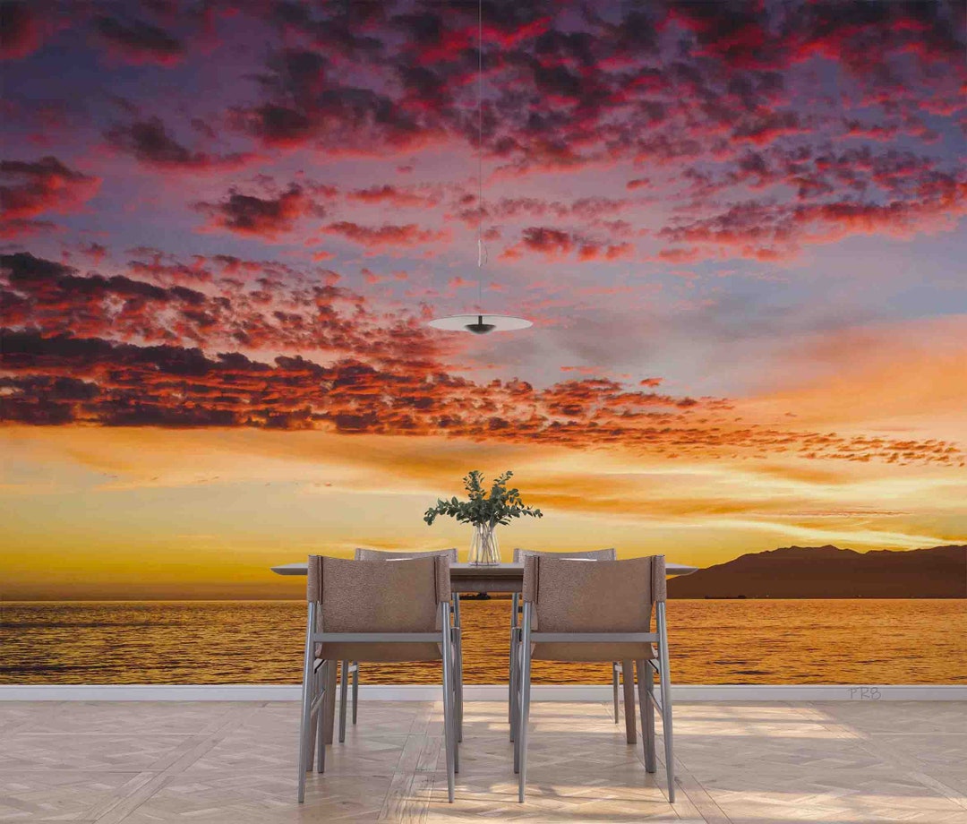 Sunset Sky Sea Nature Scenery 3D Peel and Stick, Removable Wallpaper ...