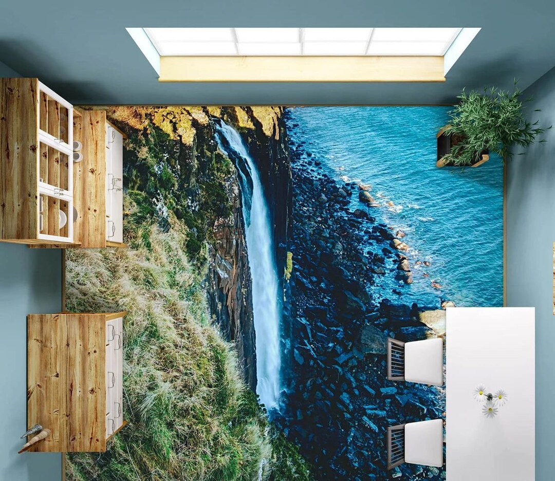 3D Waterfall Ocean Nature, Vinyl Floor Mural, Self-adhesive Vinyl ...