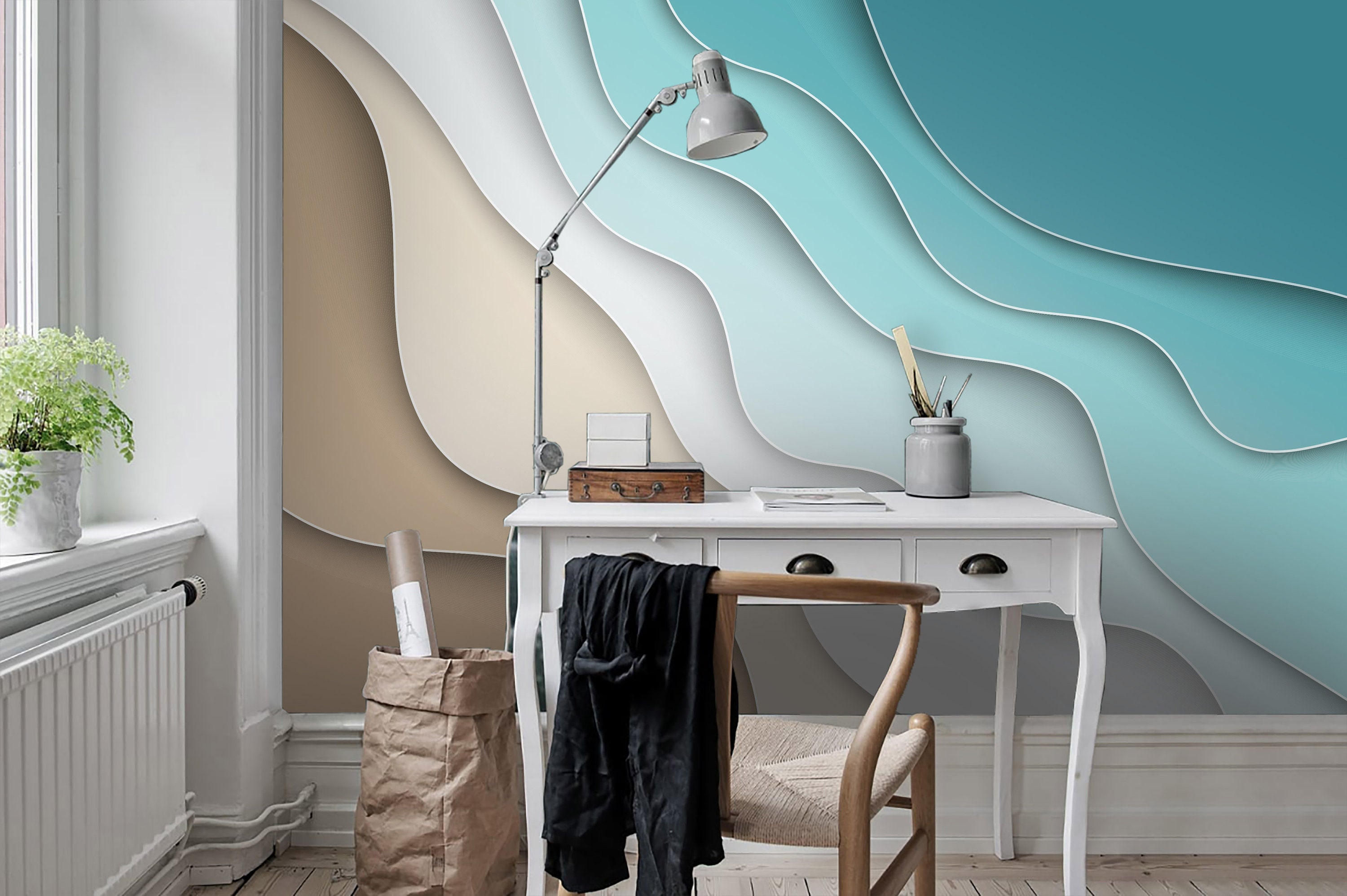 Blue Waves Wallpaper, Sand Wall Mural, Peel and Stick Wallpaper - Etsy
