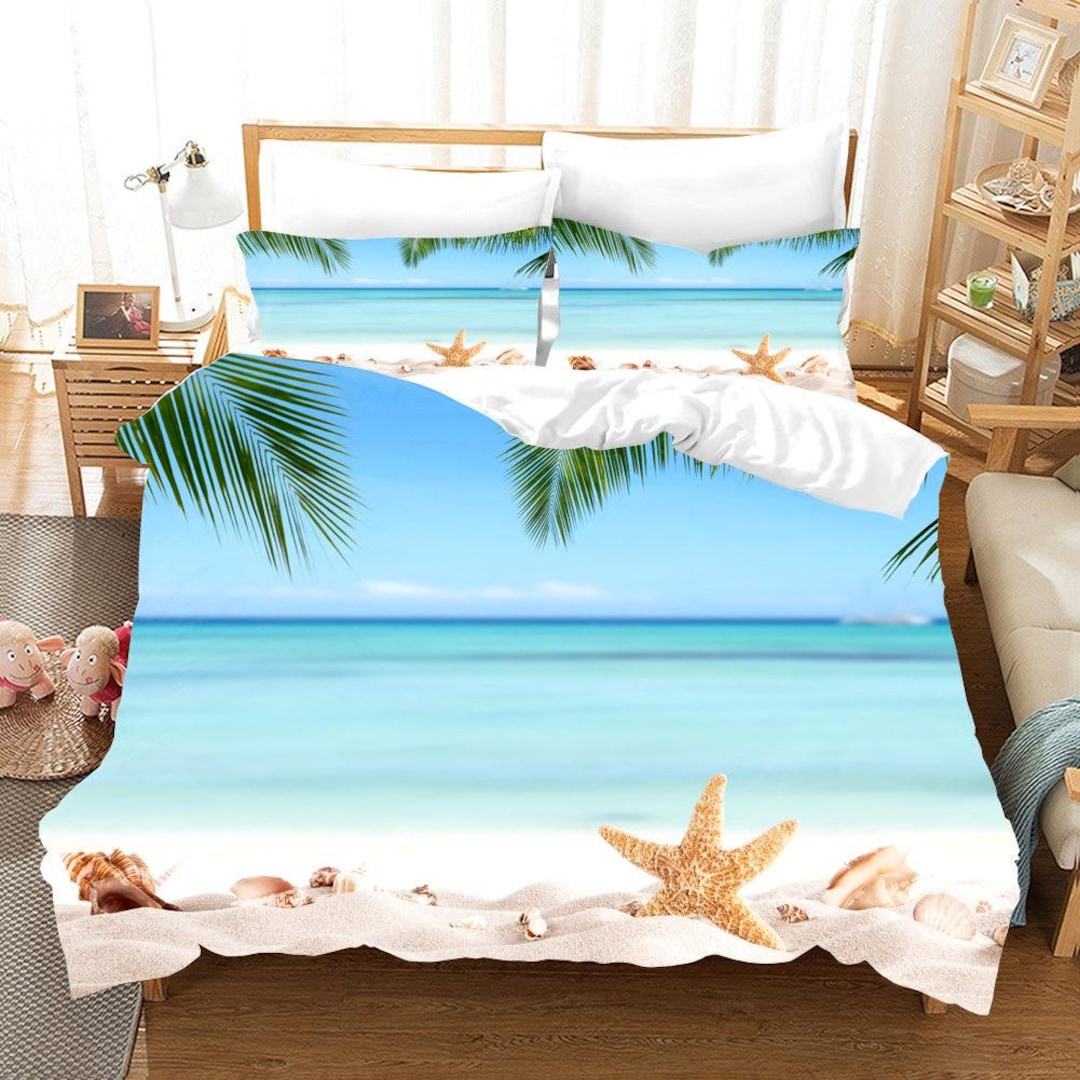 3D Beach Duvet Covers Set, Sea Quilt Cover, Starfish Bedding Set, Sky ...
