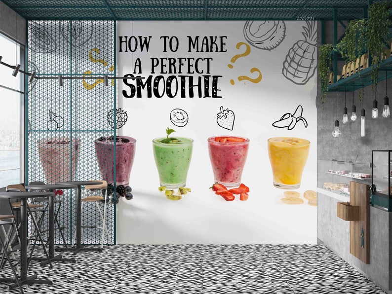 3D Smoothie Wall Art, Fruit Tea Shop Decor, Removable Wallpaper - Etsy