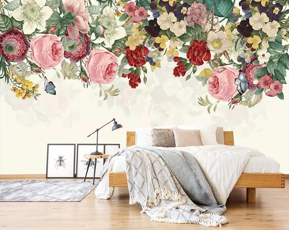 3D Rose Wallpaper Floral Wall Mural Colorful Wall Decor - Etsy
