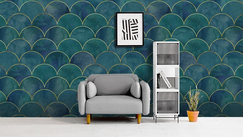 3D Fish Scales Wallpaper Blue Wall Mural Abstract Wall - Etsy