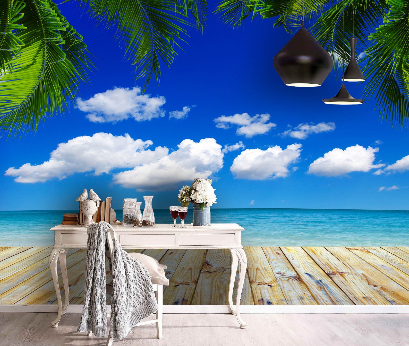 3D Beach Wallpaper Mural, Tropical Sea View, Peel and Stick - Etsy
