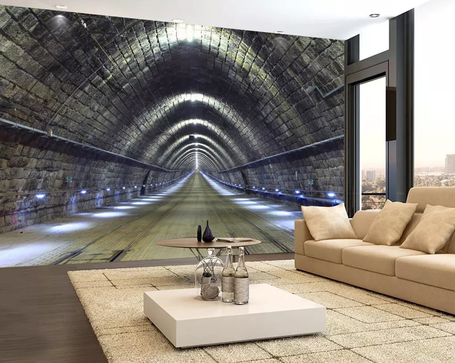 3D Tunnel Wallpaper Brick Wall Mural Mysterious Wall Decor - Etsy