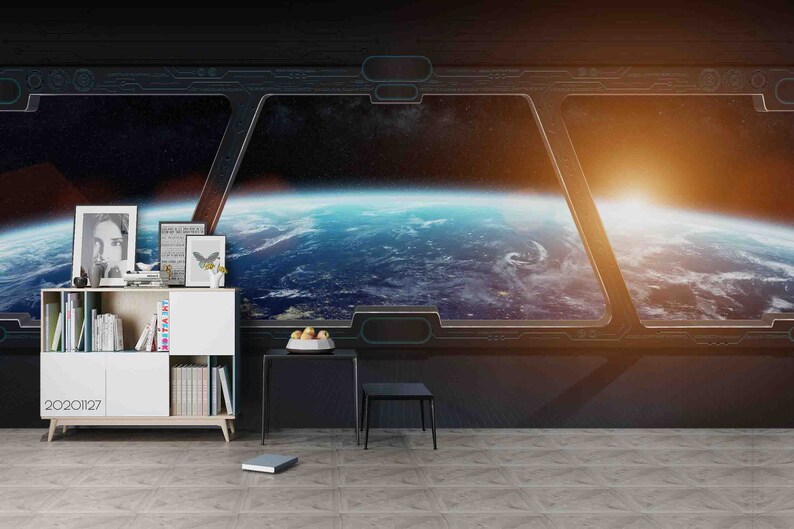 3D Earth View Wallpaper, Spaceship Window Wall Mural, Peel and Stick - Etsy