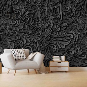 3D Pattern Embossed Black Wallpaper Removable Wallpaper-peel and Stick Wall Mural,playroom ...