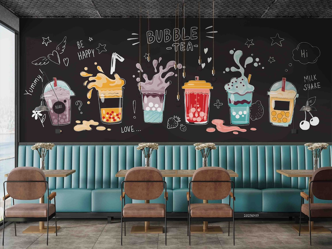 3D Black Background, Fruit Tea, Bubble Tea, Milk Tea Shop, Pearl Tea ...