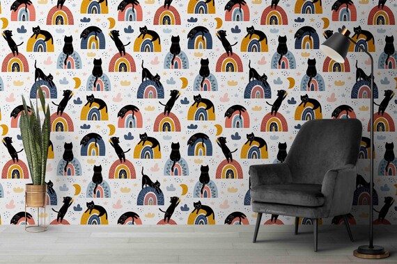 3D Rainbow Cat Seamless Wallpaper-nursery Wallpaper Removable - Etsy