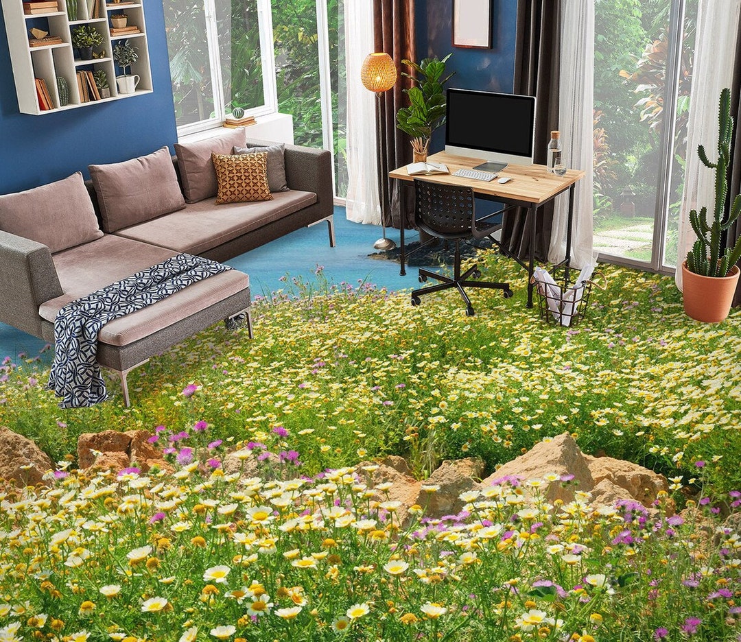 3D Floral Daisy Stone, Vinyl Floor Mural, Self-adhesive Vinyl, Floor ...