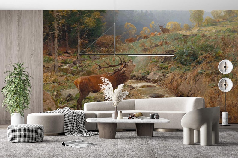 Elk Forest Scenery Wallpaper Mural, 3D Peel and Stick - Etsy