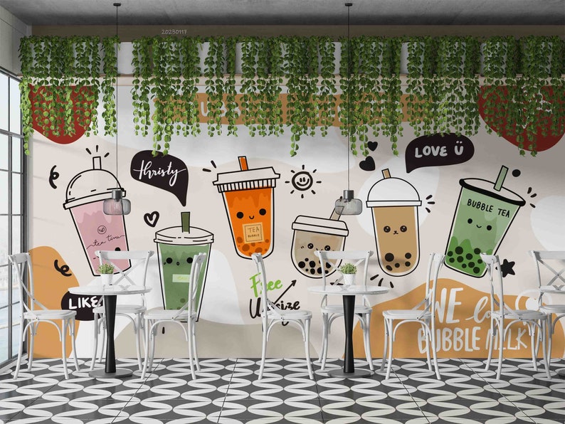 3D Cartoon Bubble Tea Milk Tea Shop Pearl Tea Wall Art - Etsy