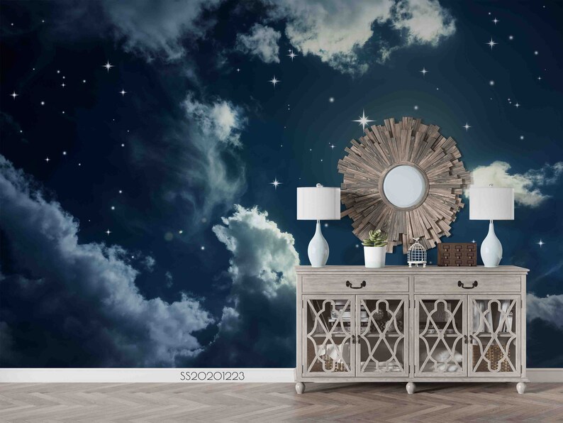 3D Night Sky Wallpaper Moon Wall Mural Stars Wall Decor - Etsy